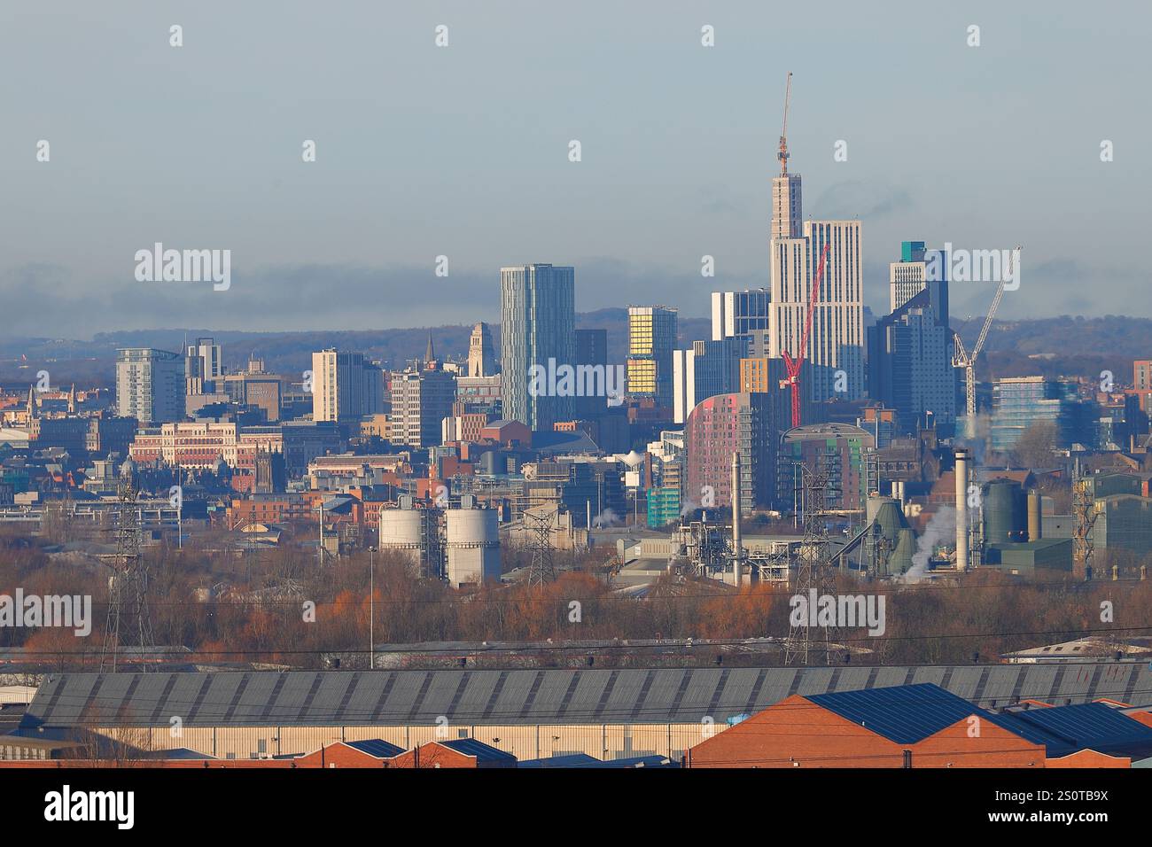 A distant view of Leeds City Centre,West Yorkshire, with various new ...