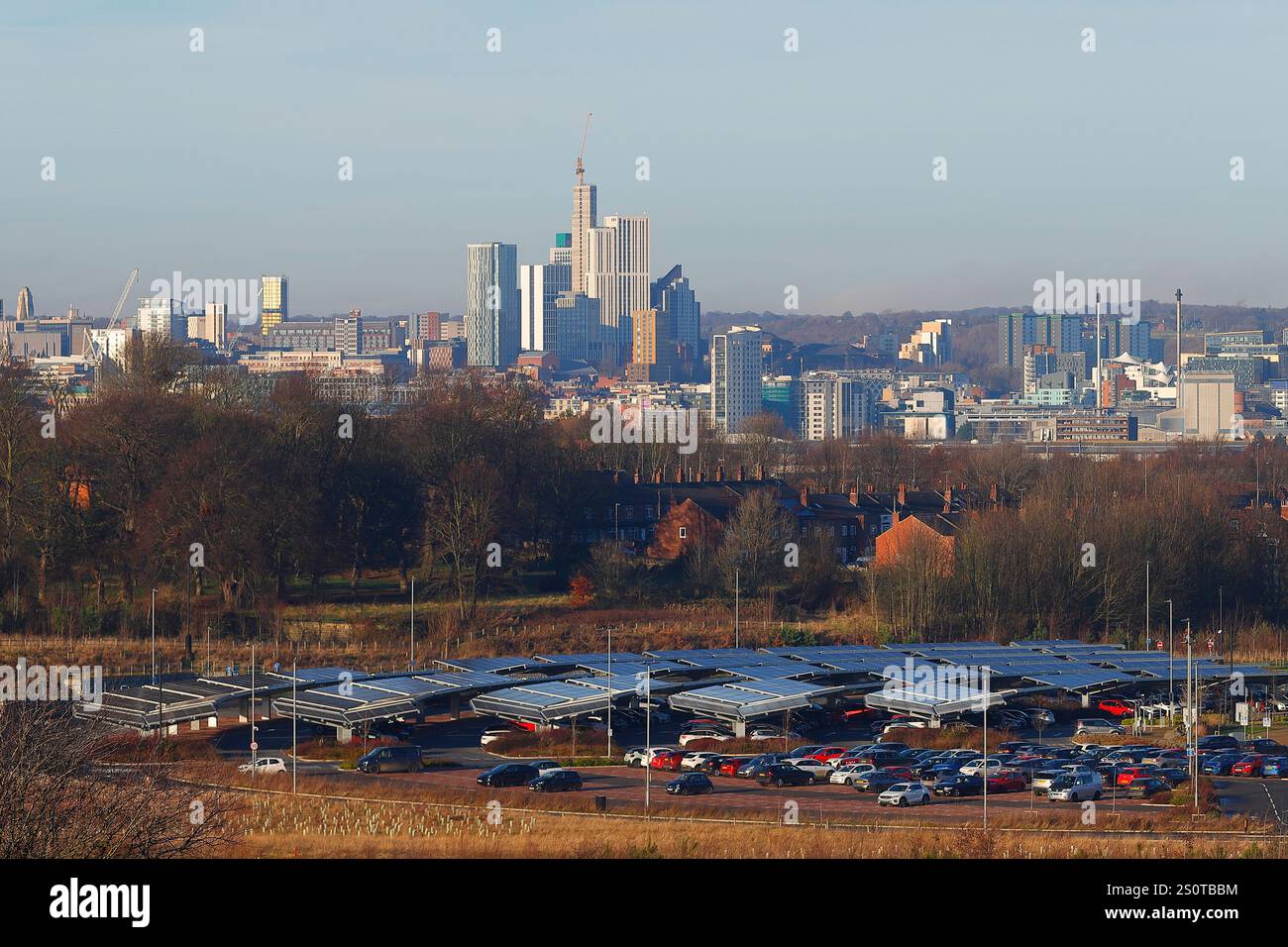 A distant view of Leeds City Centre,West Yorkshire, with various new ...