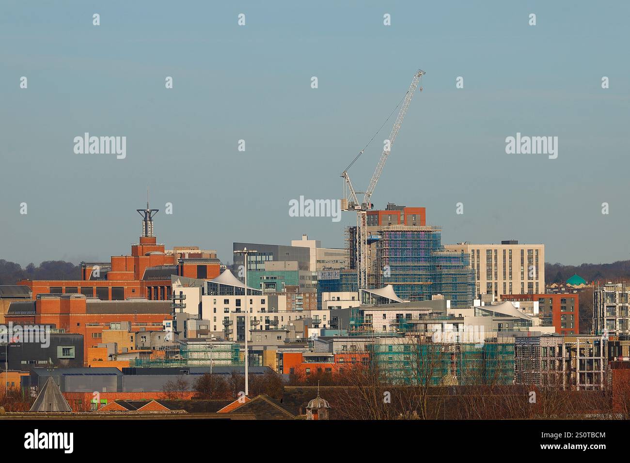 A distant view of Leeds City Centre,West Yorkshire, with various new ...