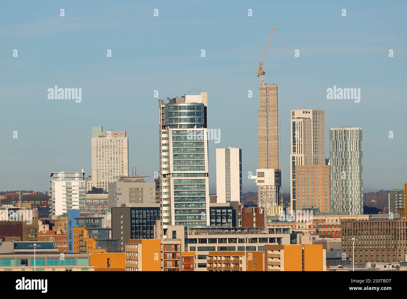 A distant view of Leeds City Centre,West Yorkshire, with various new ...