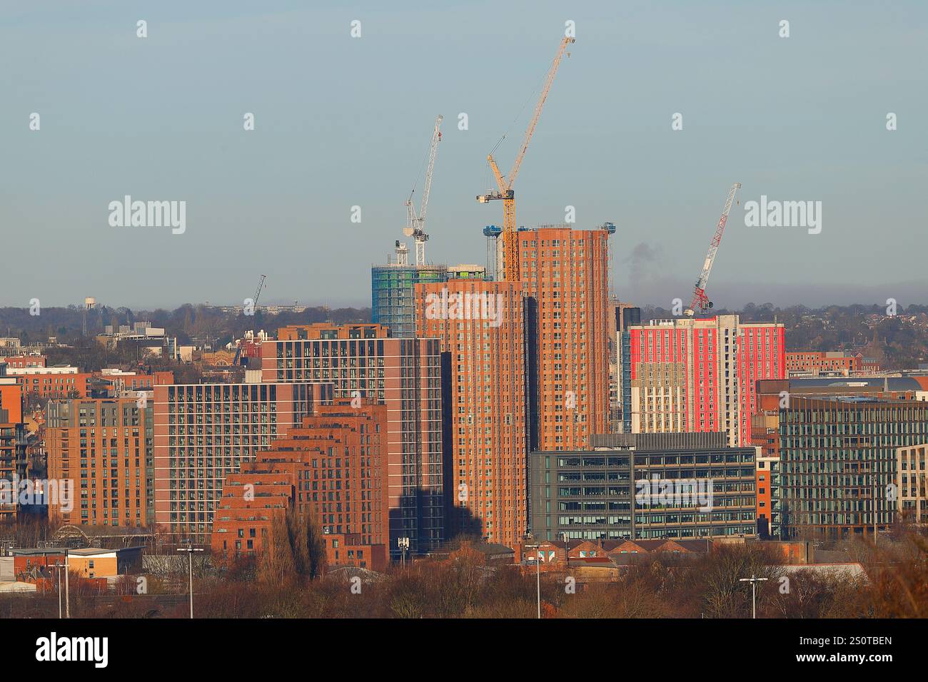 A distant view of Leeds City Centre,West Yorkshire, with various new ...