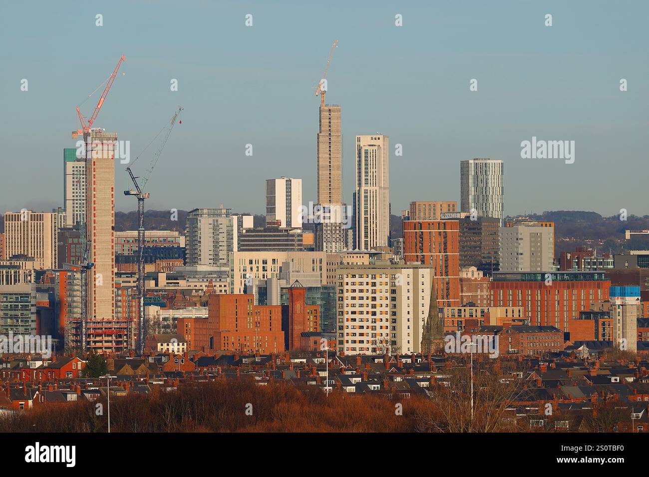 A distant view of Leeds City Centre,West Yorkshire, with various new ...