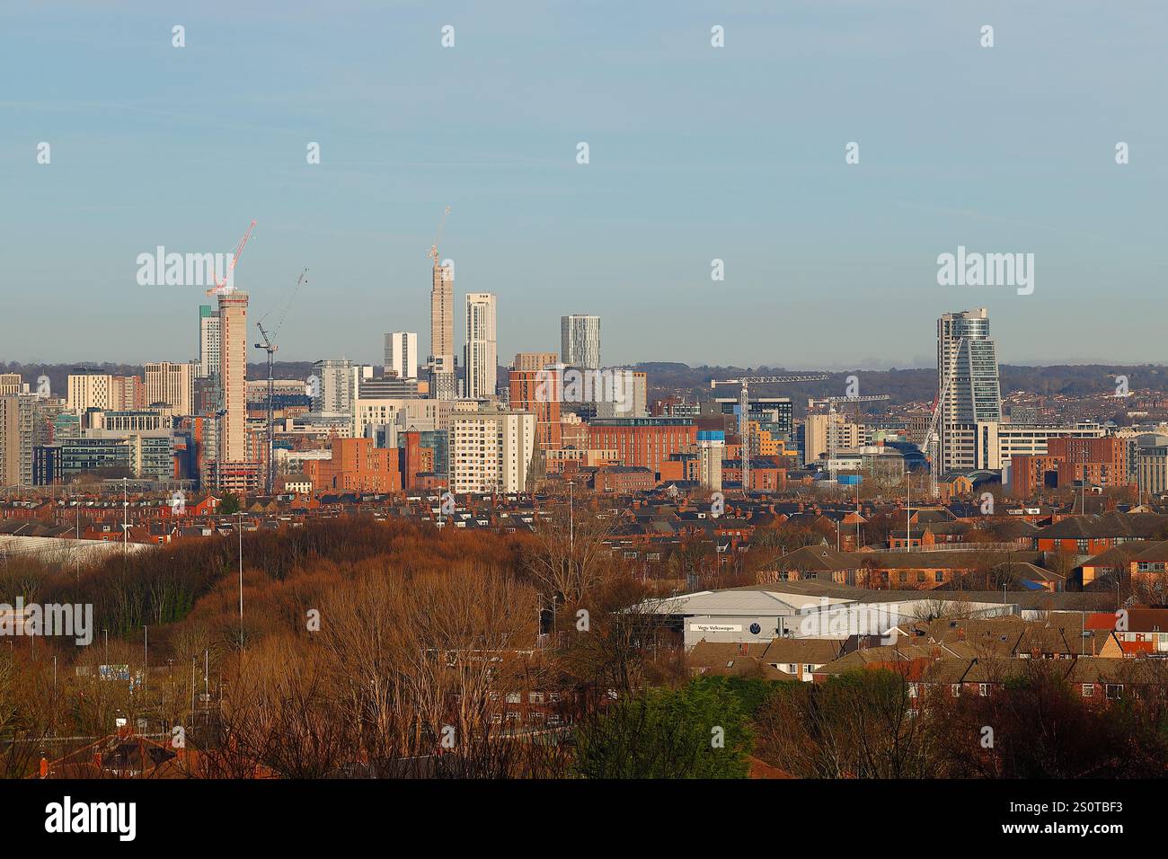 A distant view of Leeds City Centre,West Yorkshire, with various new ...
