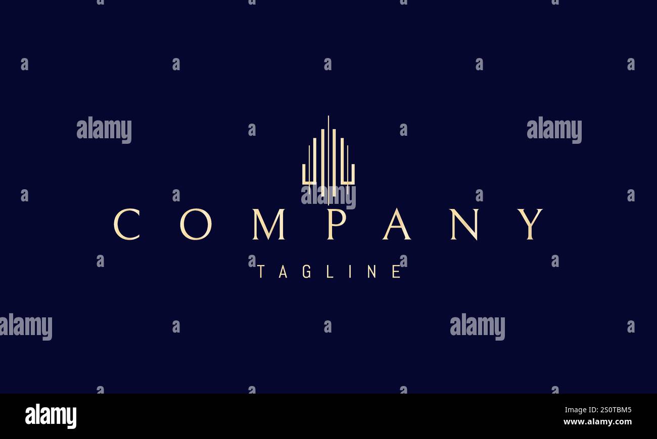 Vector golden logo with an abstract image of a skyscraper in the shape ...