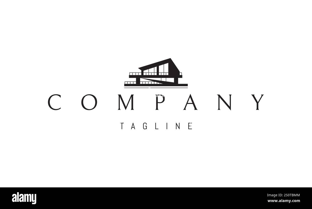 Vector logo with an abstract image of a modern mansion with a slanting ...