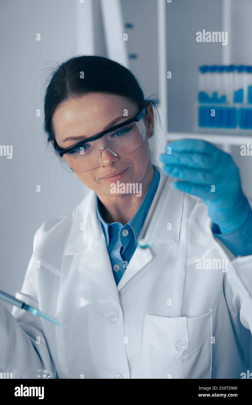 In a wellequipped lab, a dedicated scientist analyzes a complex ...