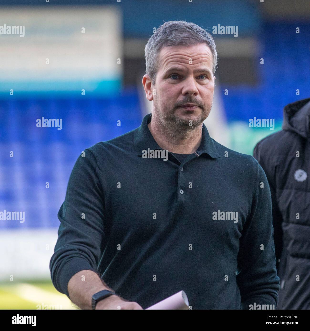 Barrow A.F.C. manager Stephen Clemence during pitch inspection during ...