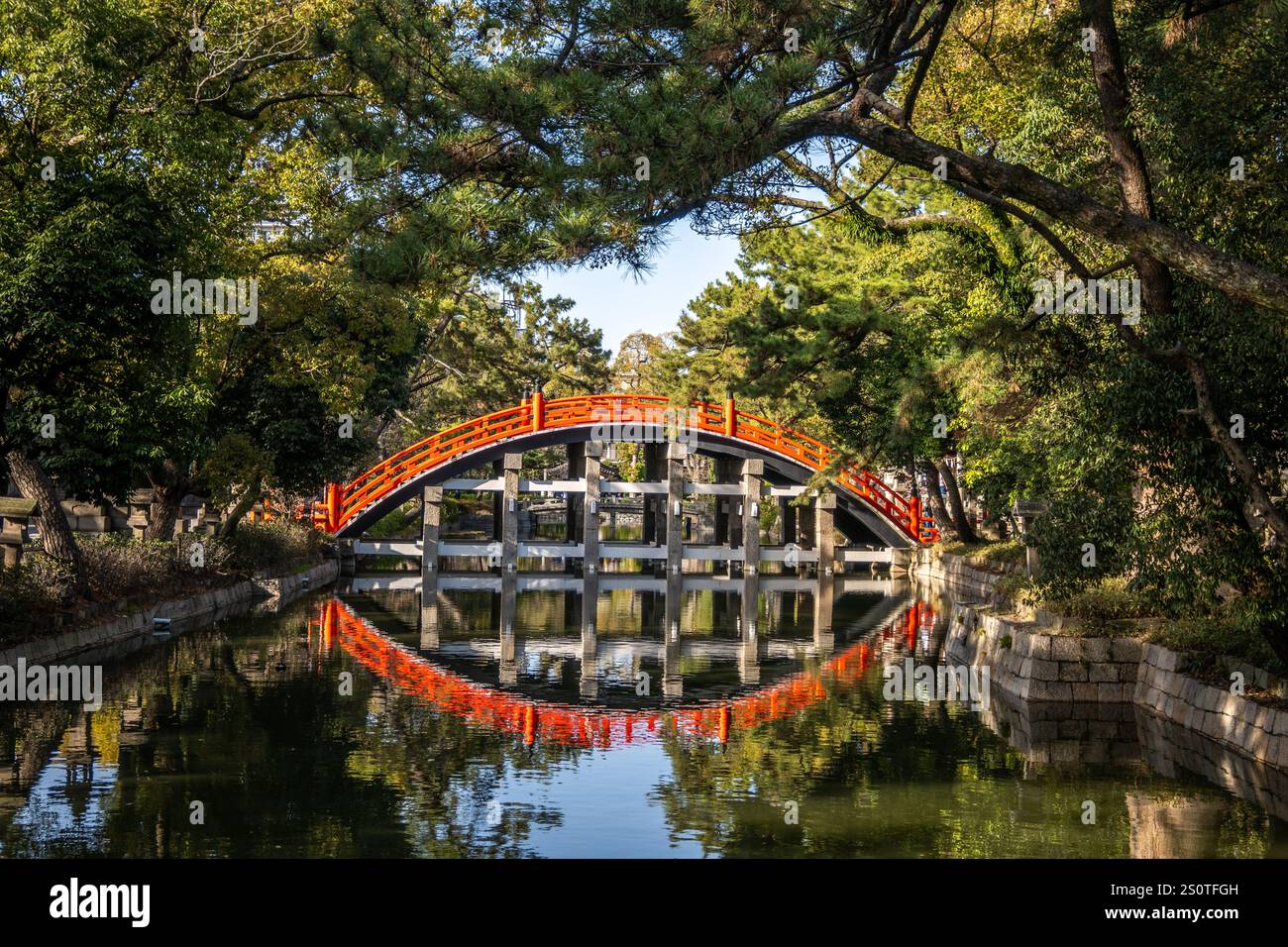 Red Sumiyoshi Taisha Sorihashi Bridge in Osaka, Japan Stock Photo - Alamy
