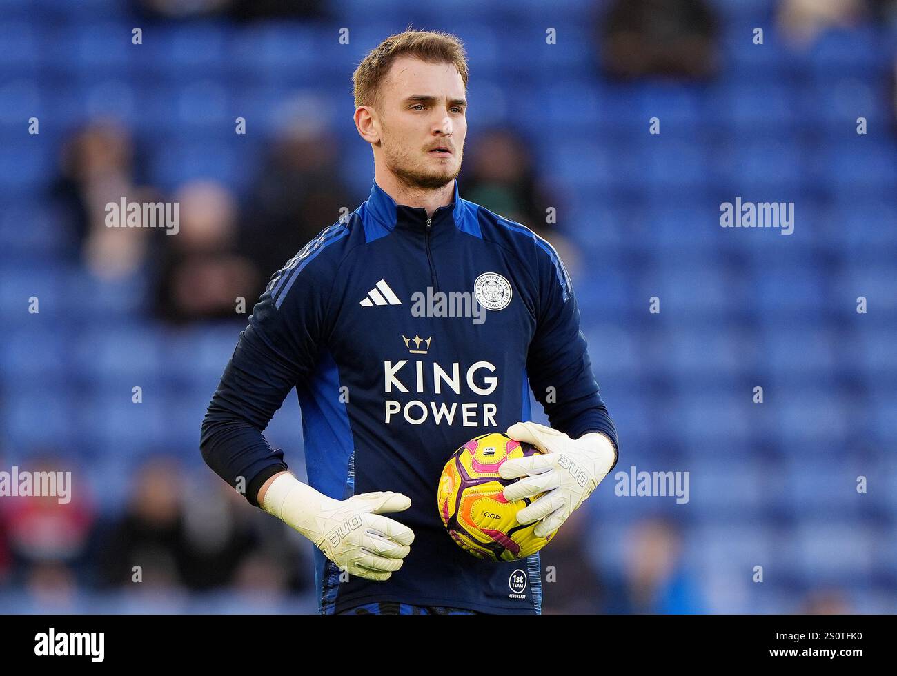 Leicester City goalkeeper Jakub Stolarczyk warms up ahead of the ...
