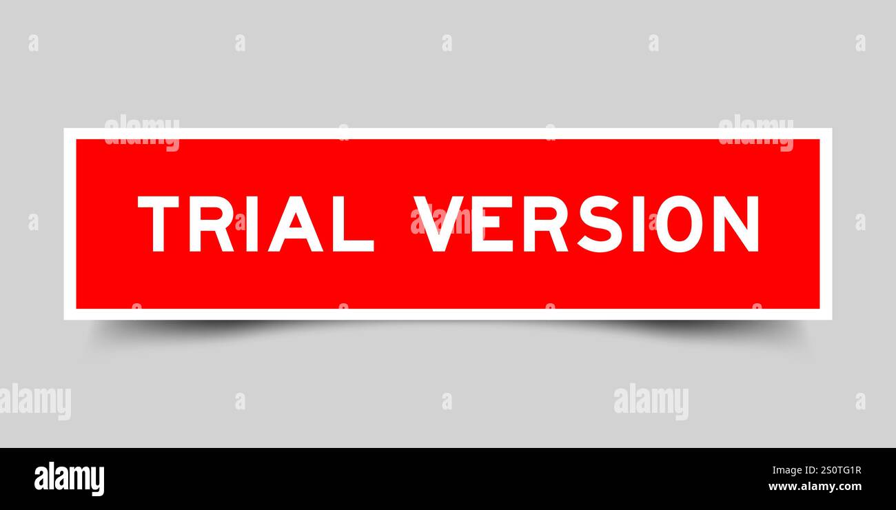 Square sticker label with word trial version in red color on gray ...