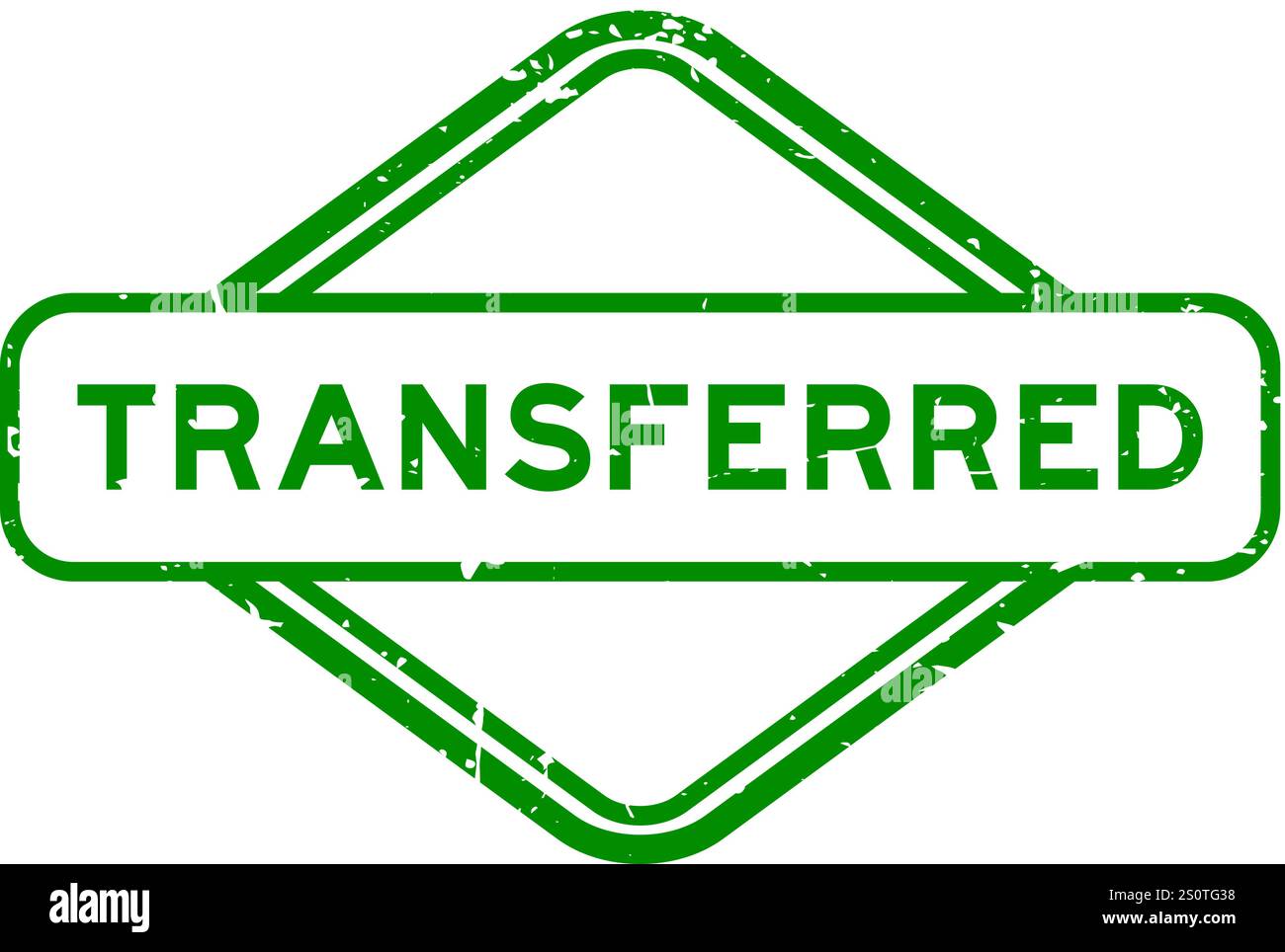 Grunge green transferred word rubber seal stamp on white background ...