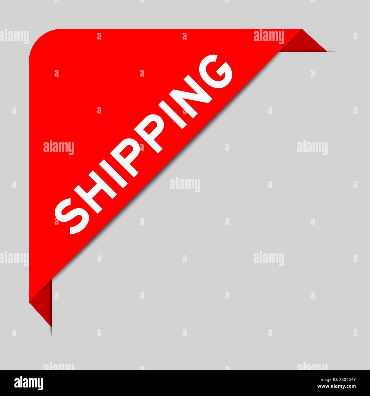 Red color of corner label banner with word shipping on gray background ...