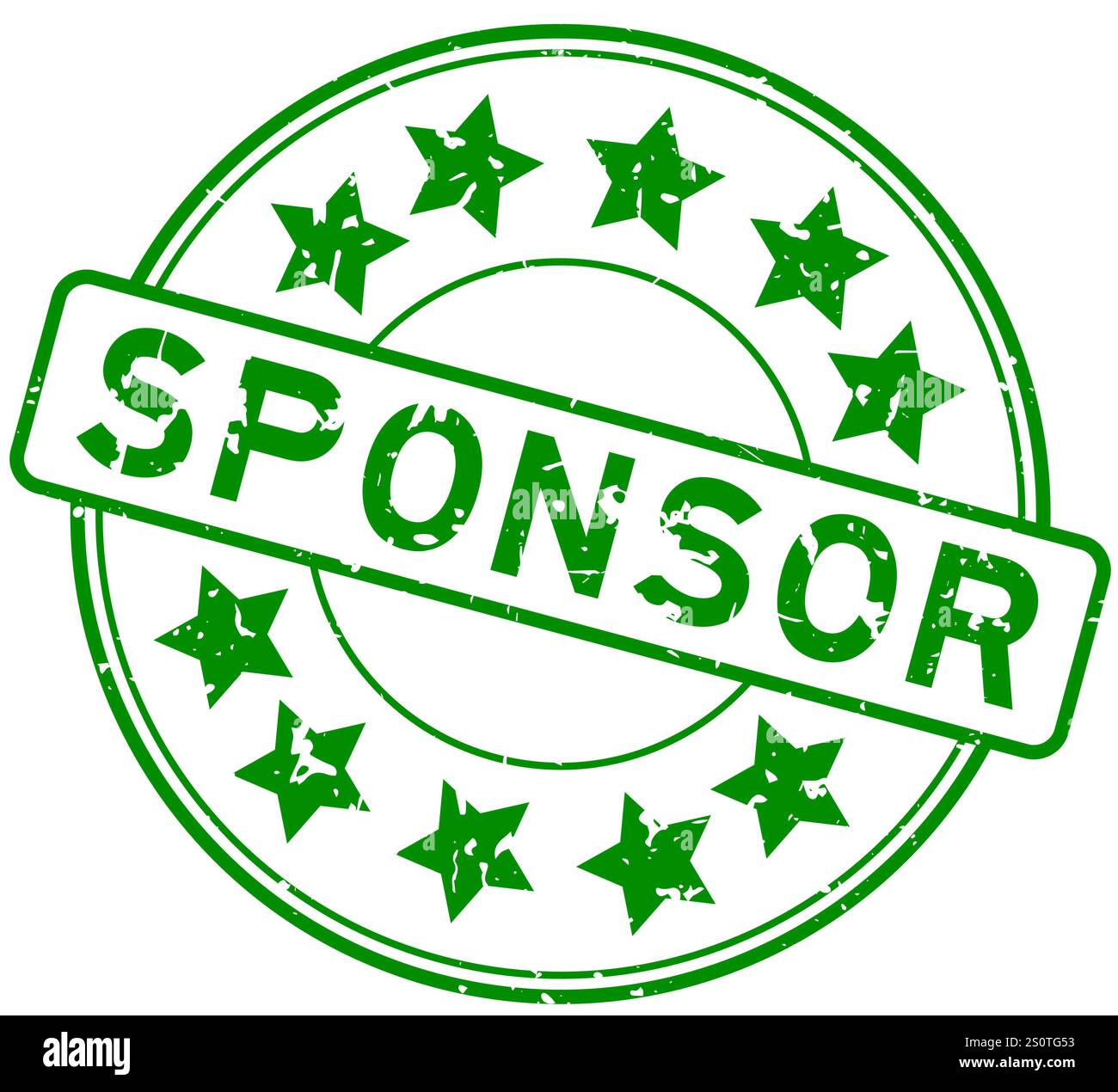 Grunge green sponsor word with star icon round rubber seal stamp on ...