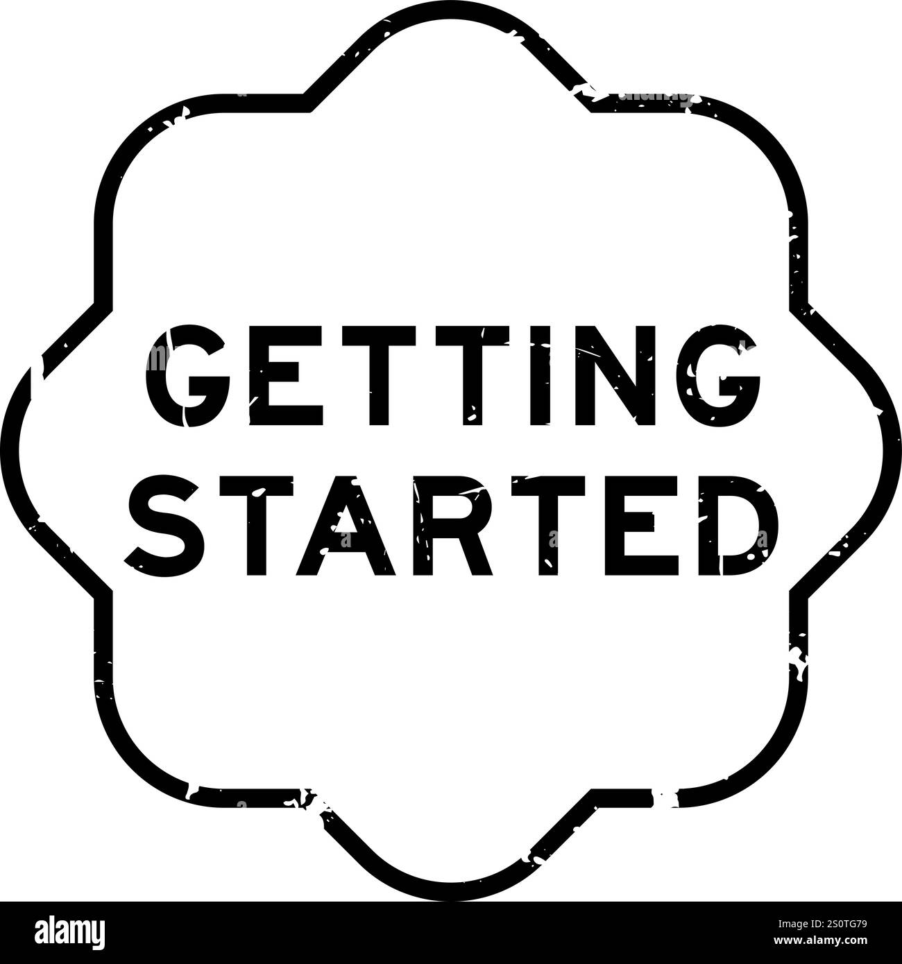Grunge black getting started word rubber seal stamp on white background ...