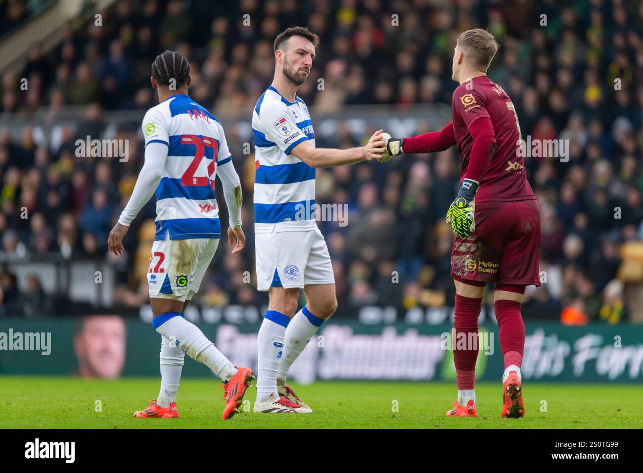 Norwich, UK. 29th Dec, 2024. Morgan Fox of Queens Park Rangers reacts ...