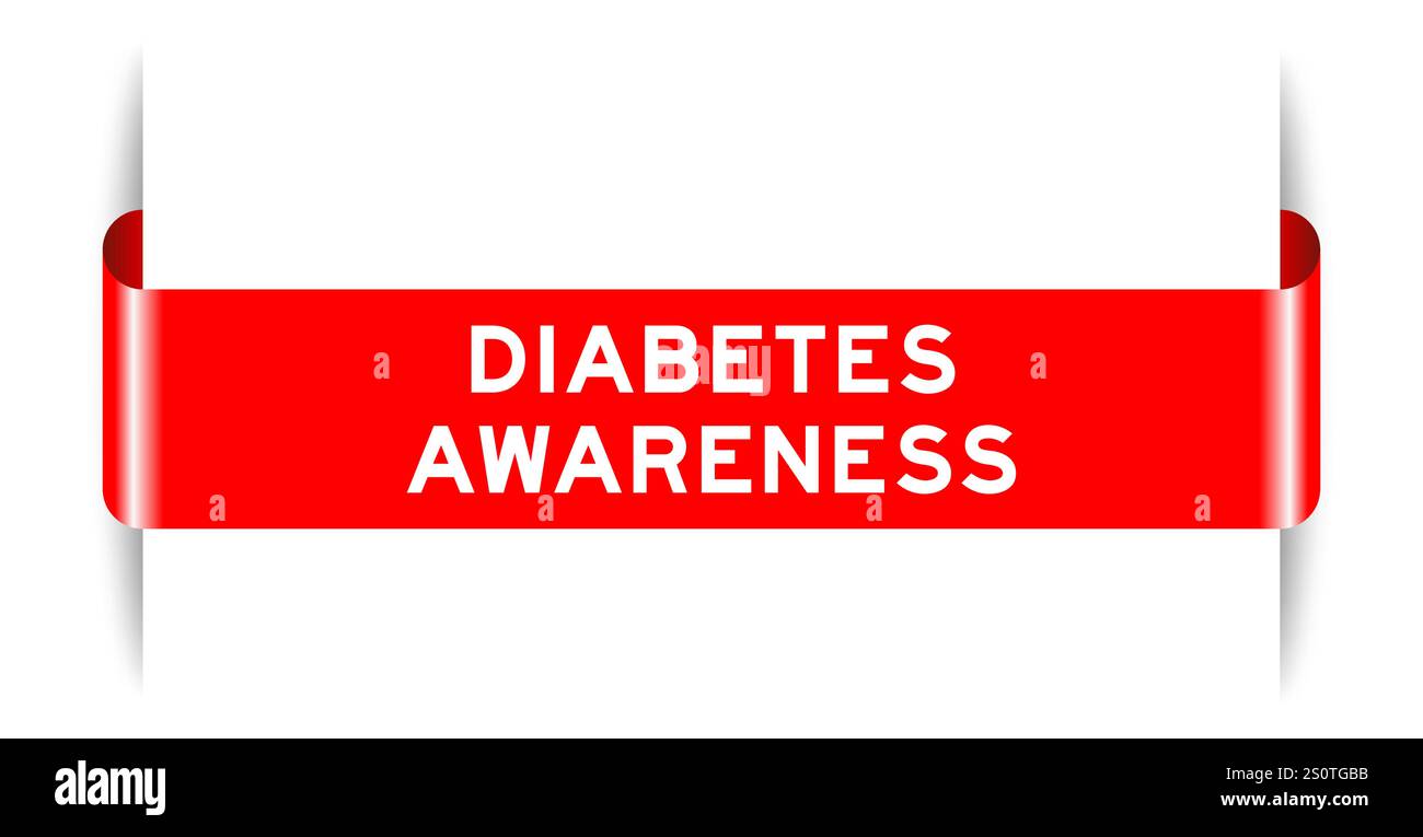 Red color inserted label banner with word diabetes awareness on white ...