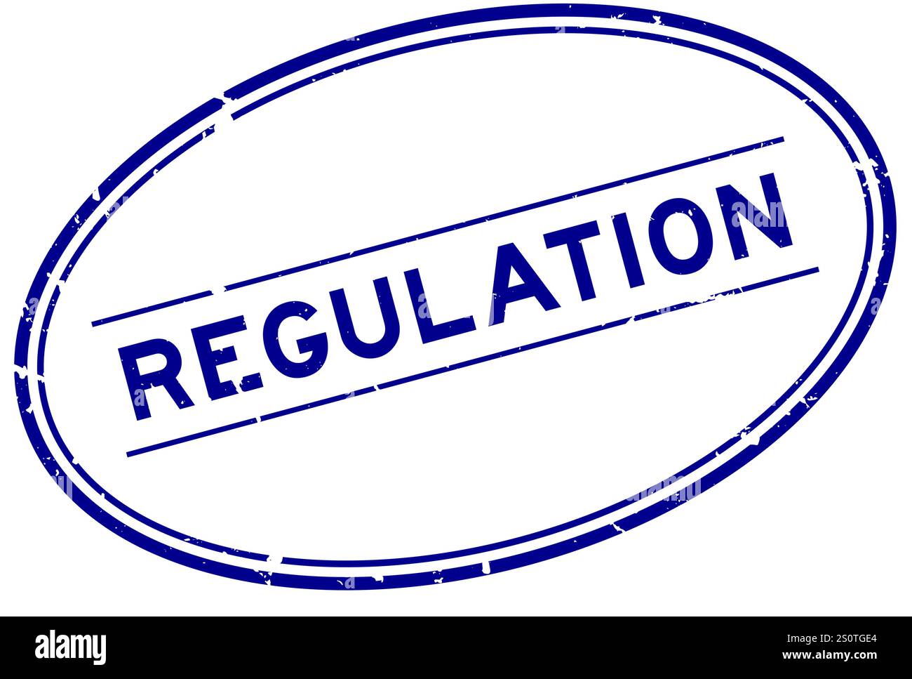 Grunge blue regulation word oval rubber seal stamp on white background ...