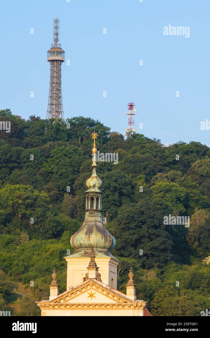 Petrin Tower upper left, Church of Our Lady Victorious, center ...