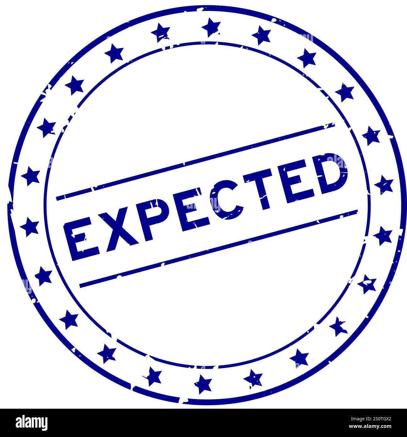 Grunge blue expected word round rubber seal stamp on white background ...