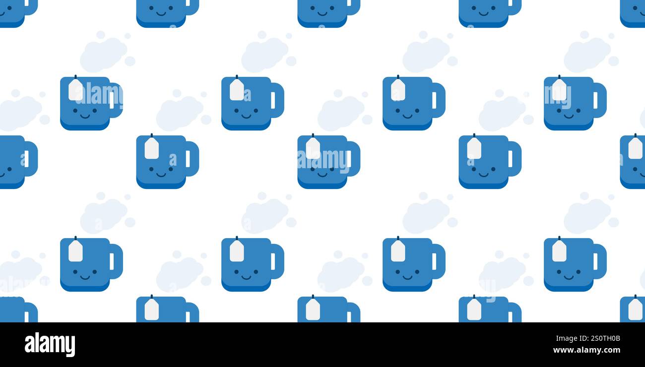 Seamless Blue Tea Cup Icons Pattern on Wide Scale Light Background ...