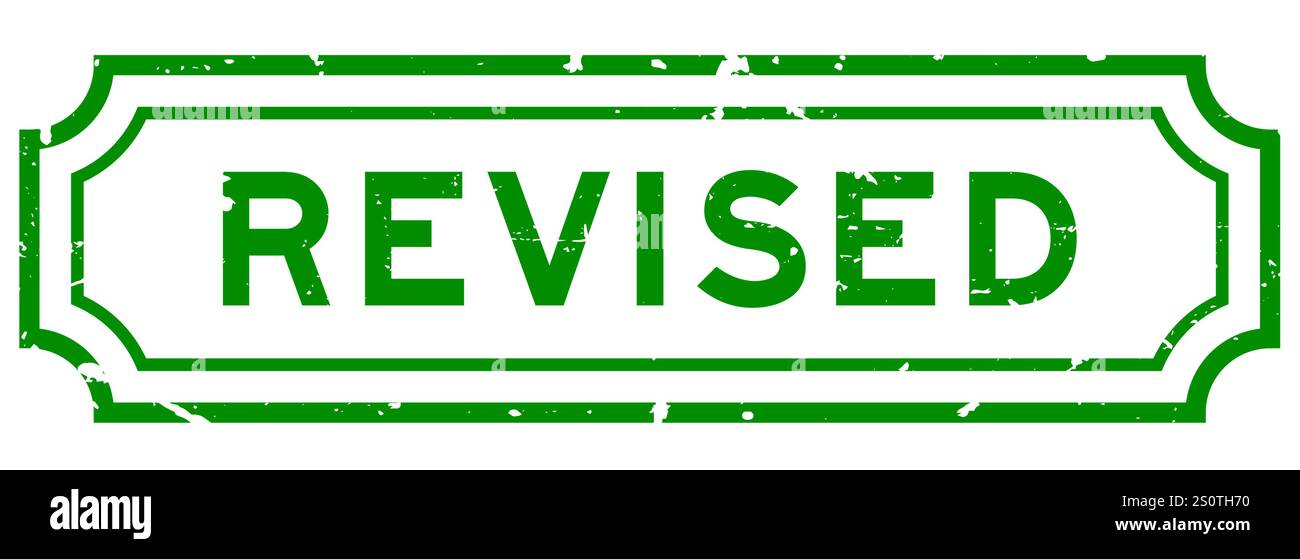 Grunge green revised word rubber seal stamp on white background Stock ...