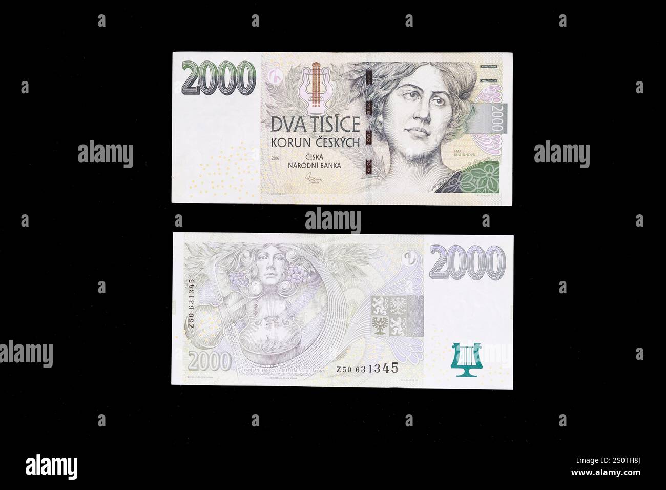 Czech Banknote, 2000 crowns, front and back. Emmy Destinn Stock Photo ...