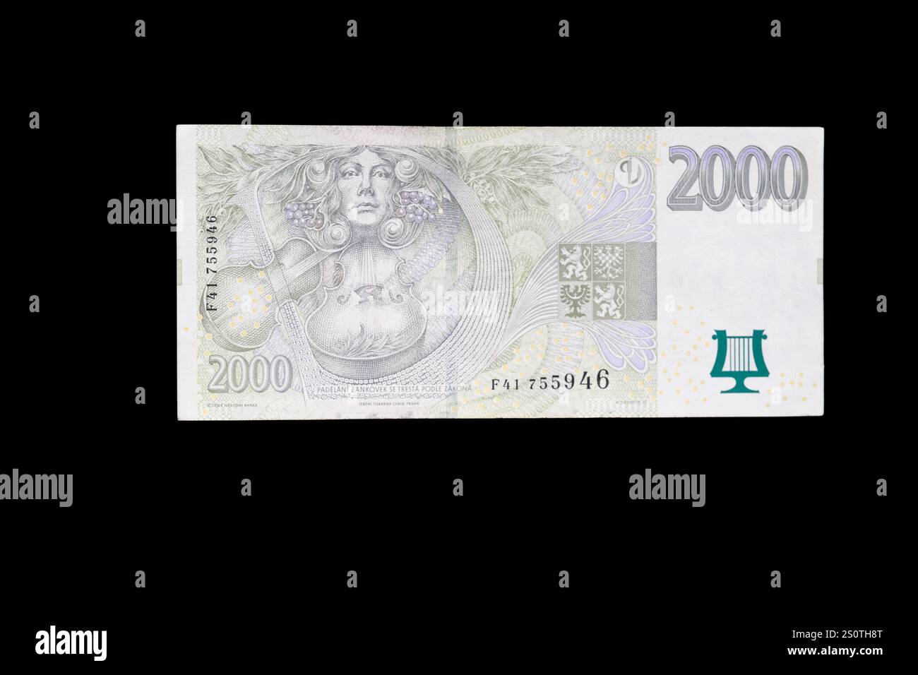 Czech Banknote, 2000 crowns, backside. Serial Number F41 755946 Stock ...
