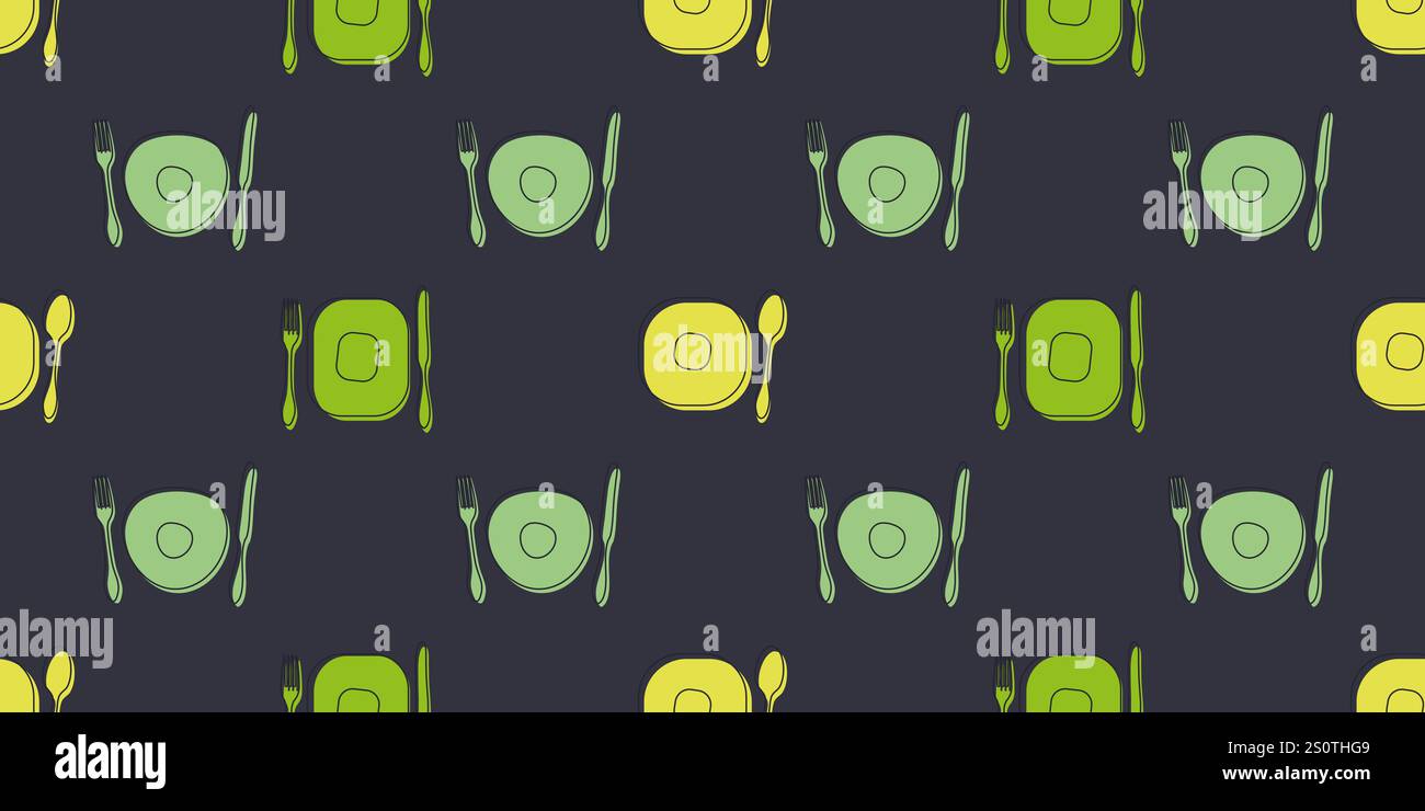 Seamless Cutlery Pattern Background - Rows of Many Retro Style Hand ...