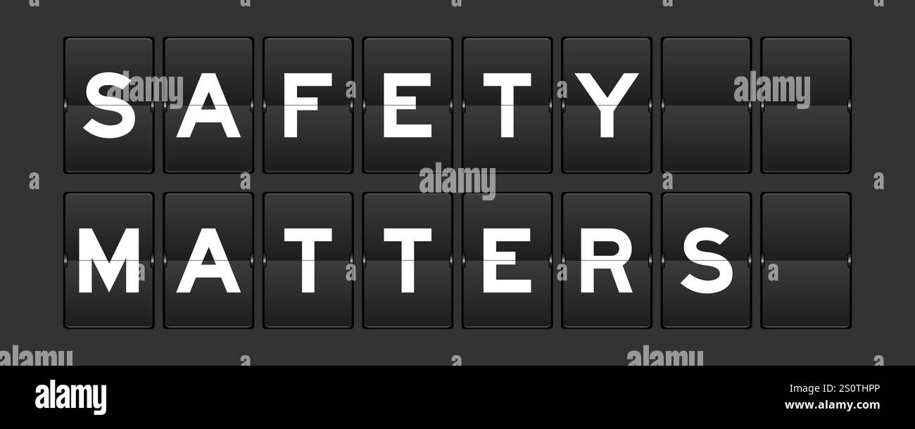 Black color analog flip board with word safety matters on gray background Stock Vector Image ...
