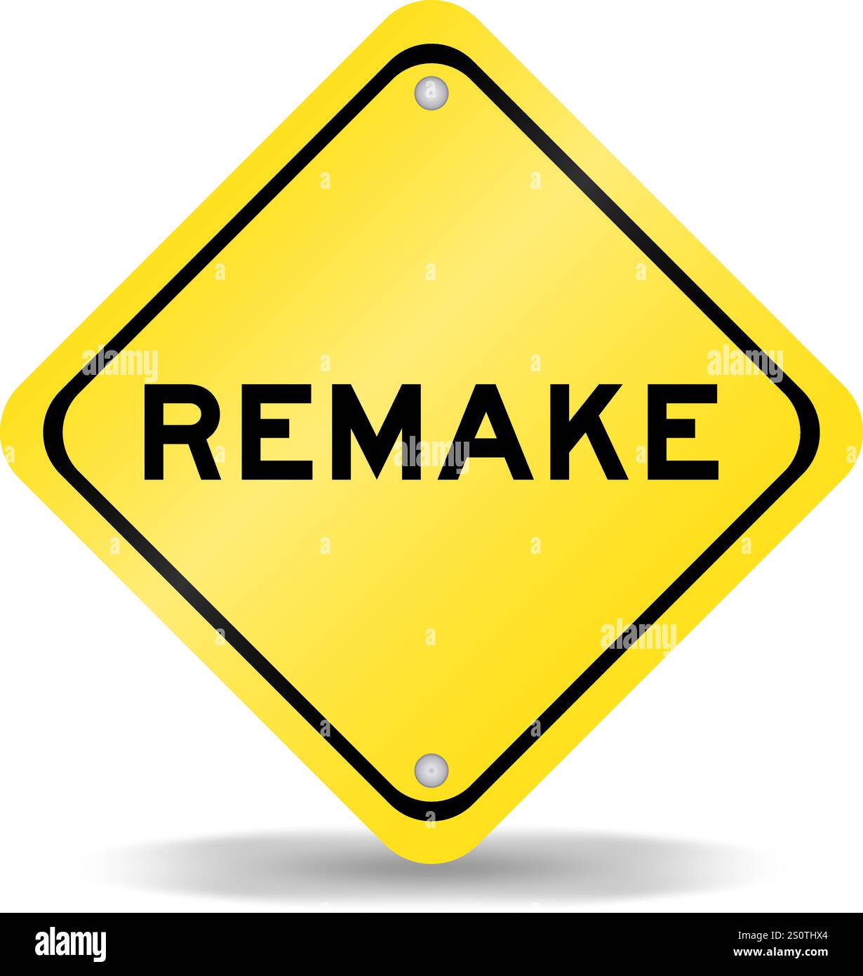 Yellow color transportation sign with word remake on white background ...