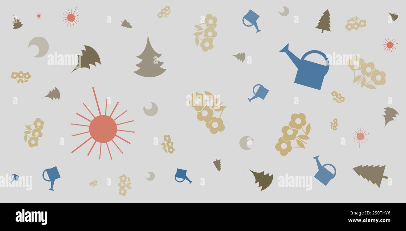 Colorful Seamless Texture of Colorful Flowers,Sun, Trees, Watering Cans ...