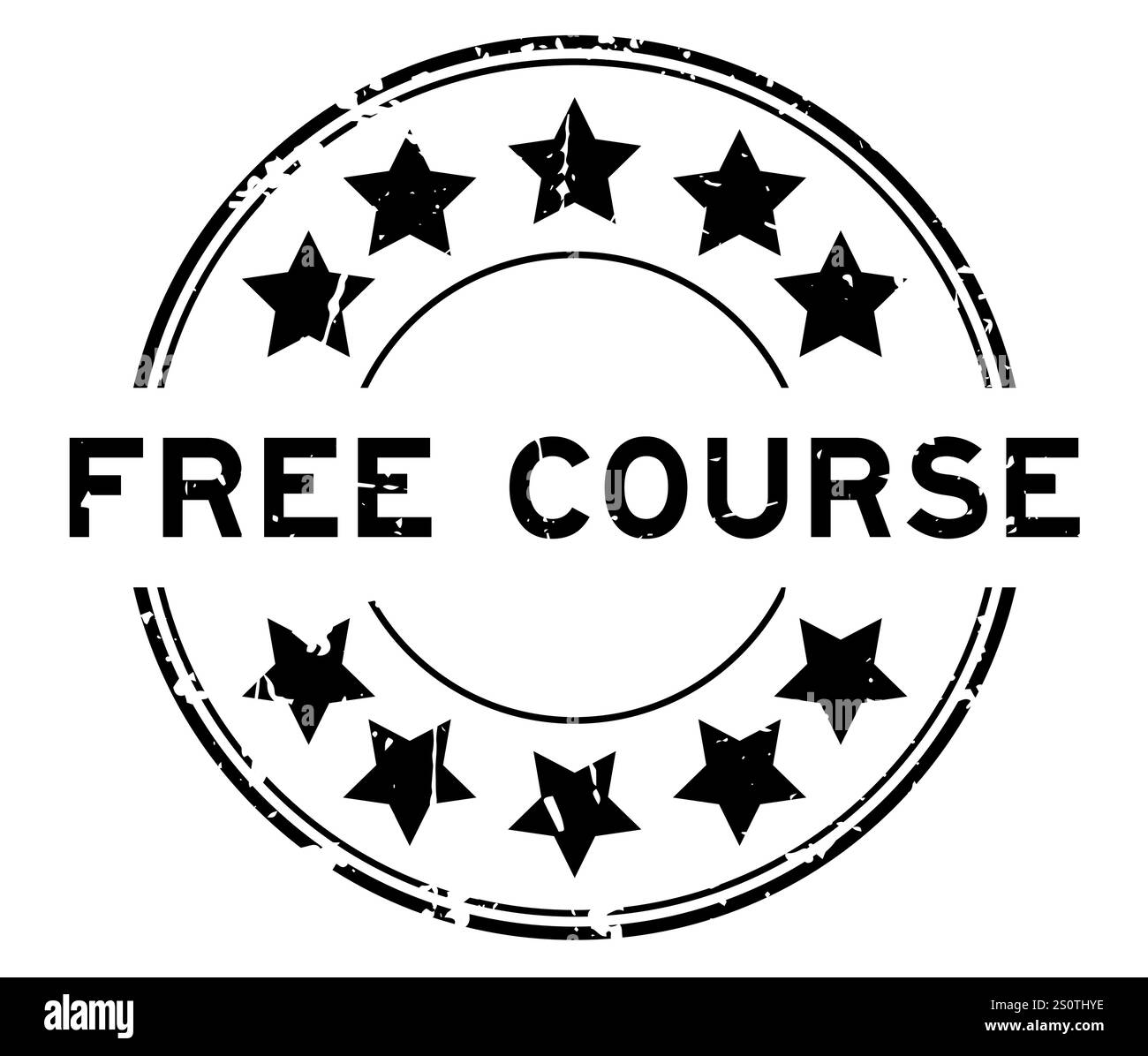 Grunge black free course word round rubber seal stamp on white ...