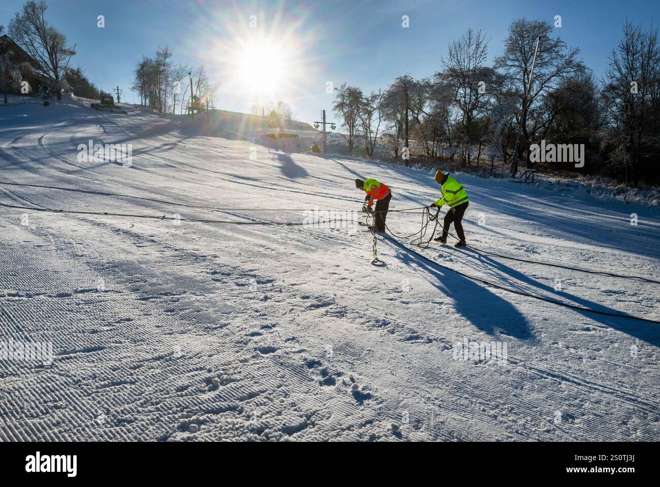 Mnichovice, Czech Republic. 29th Dec, 2024. Ski slope preparation for ...