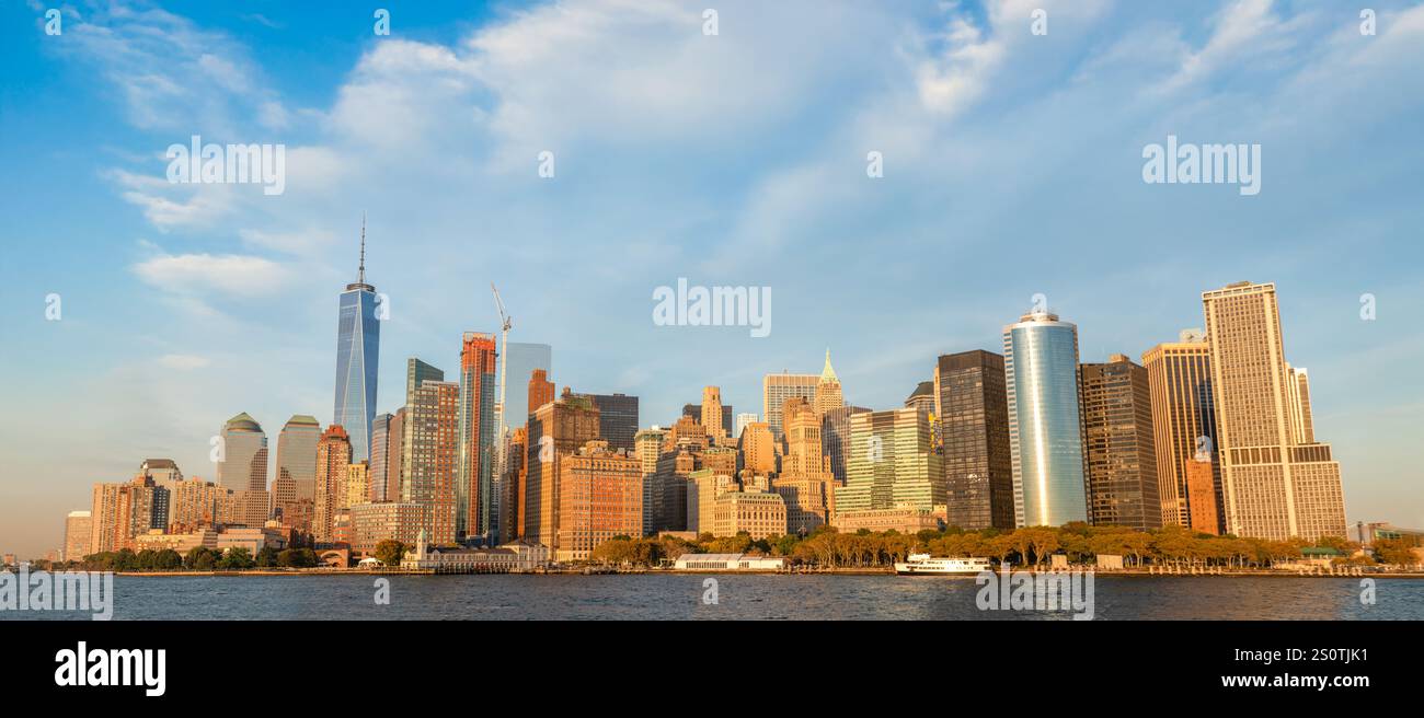 Lower Manhattan Panorama, Iconic Skyline of New York City at Sunset ...