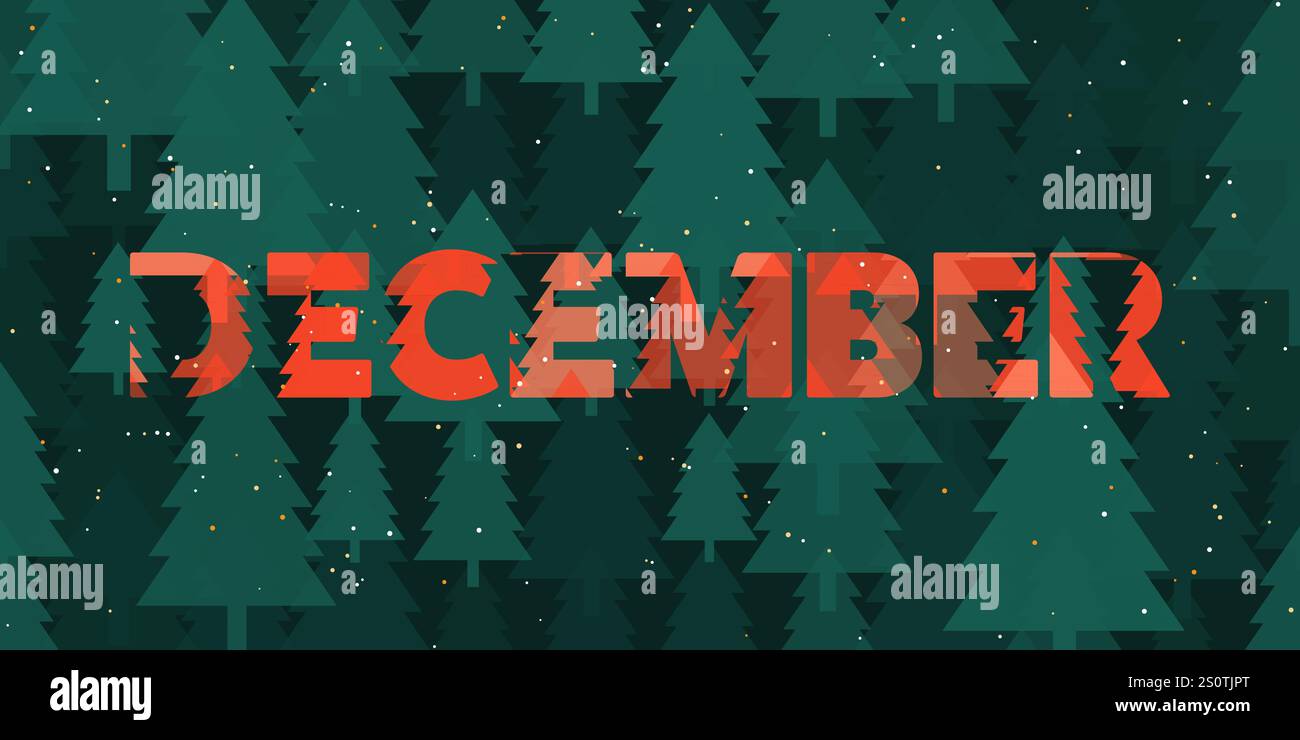 Dark Bold December Text, Typography or Banner Design with Pine Trees ...