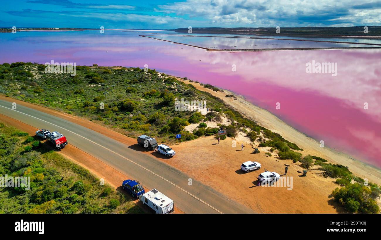 Hutt Lagoon's striking colors and surrounding landscapes, a ...