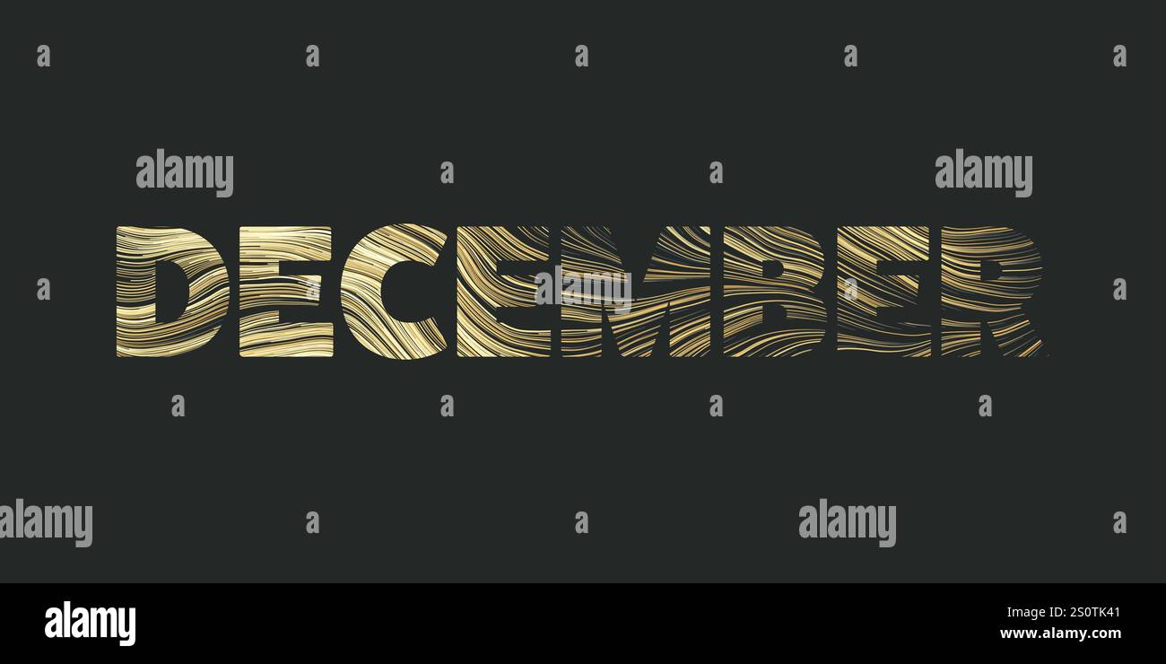 Dark Bold December Text, Typography or Banner Design with Golden Wavy, Flowing Pattern Stock ...