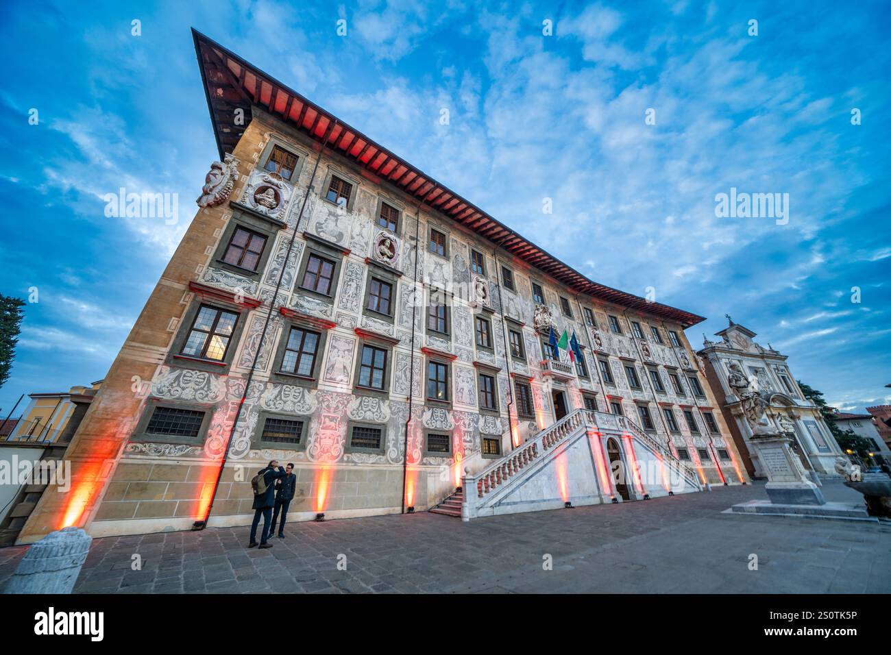Illuminated Palazzo della Carovana in Pisa's Knights Square at Night ...