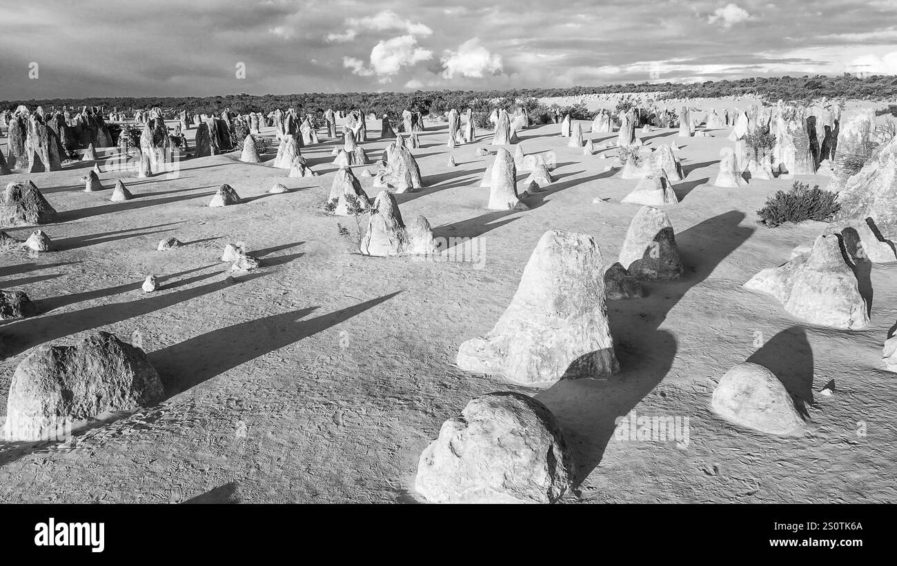 Aerial view of Pinnacles Desert at sunset, Western Australia Stock ...