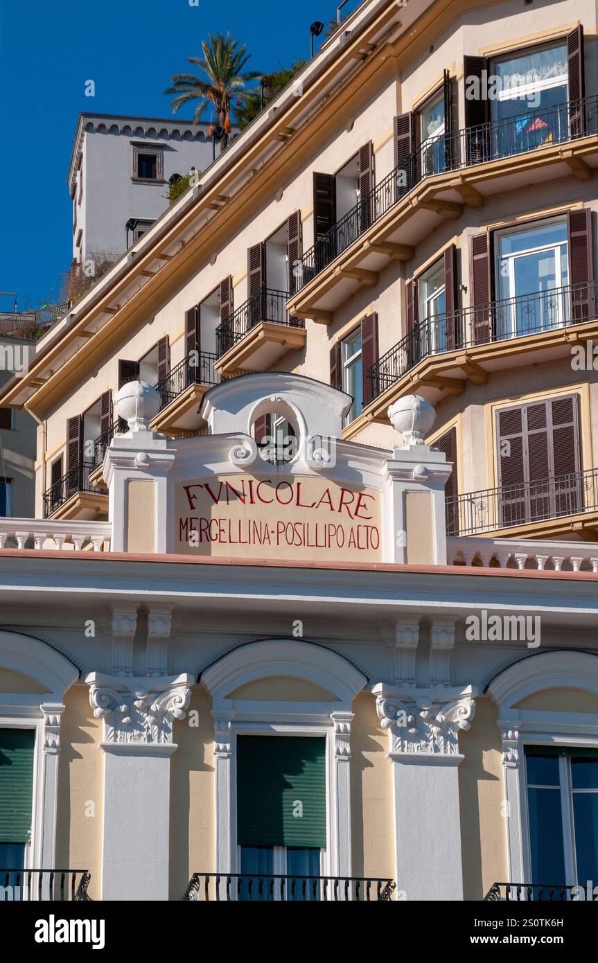 Art Nouveau facade of the main station of the Mergellina-Posillipo Alto ...