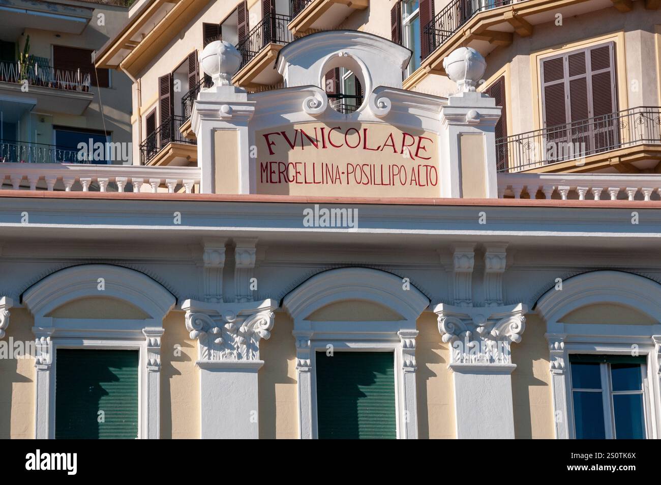 Art Nouveau facade of the main station of the Mergellina-Posillipo Alto ...