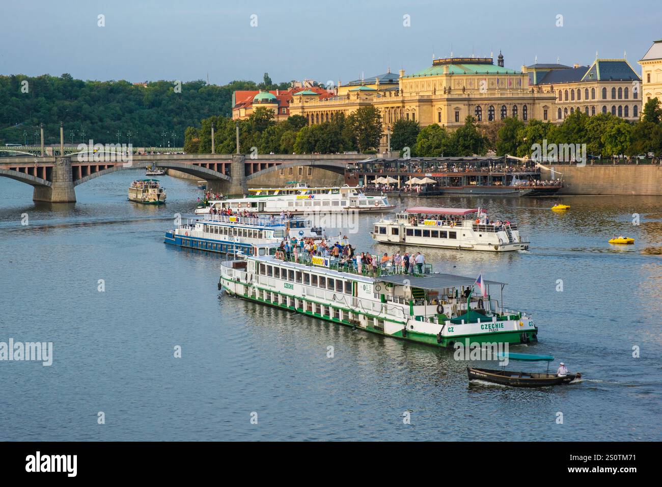 Tourist Boats on the Vltava River, (River Moldau), Prague, Czech ...