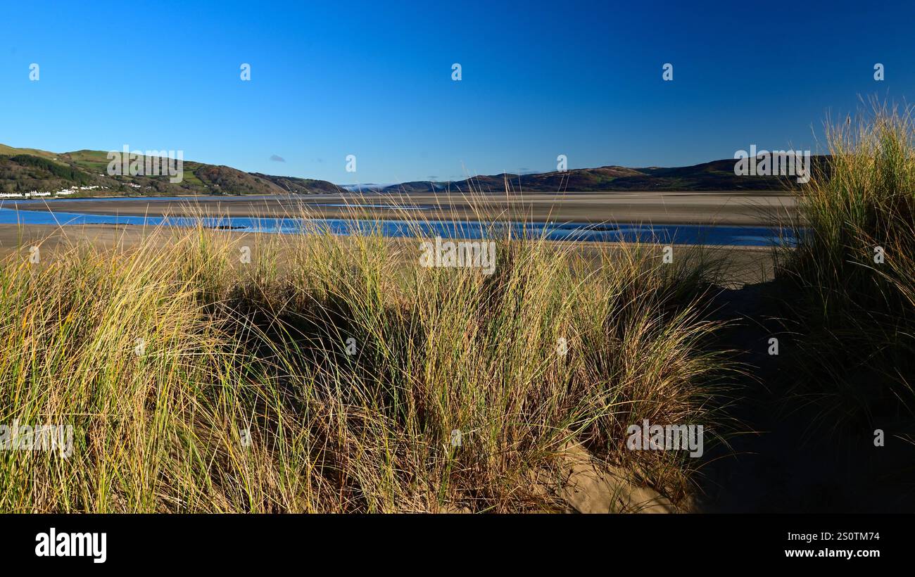 The Dyfi (Dovey) Estuary in mid-Wales looking East from Ynyslas sand ...