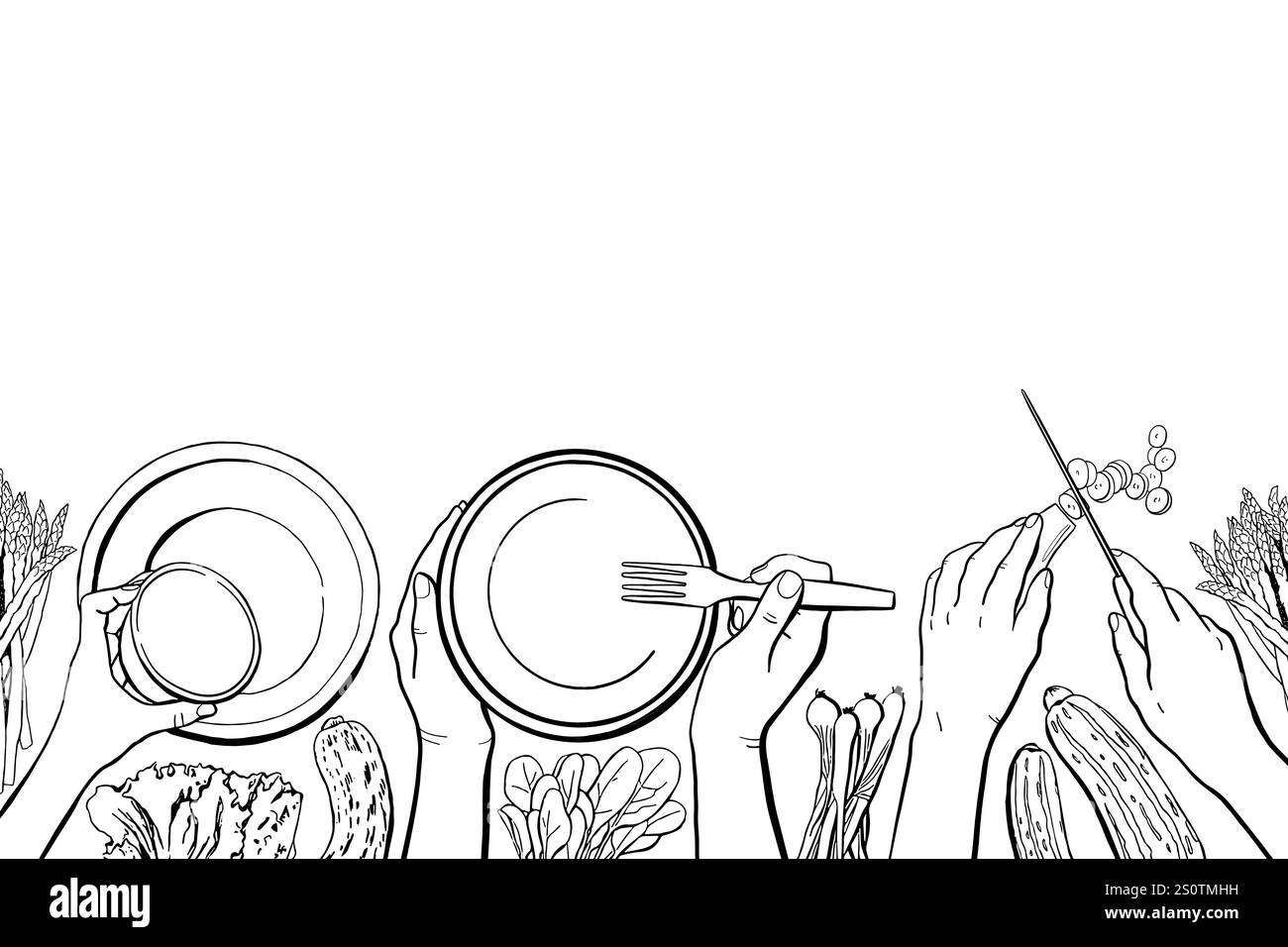 Hand drawn cooking classes background. Cooking process, top view ...