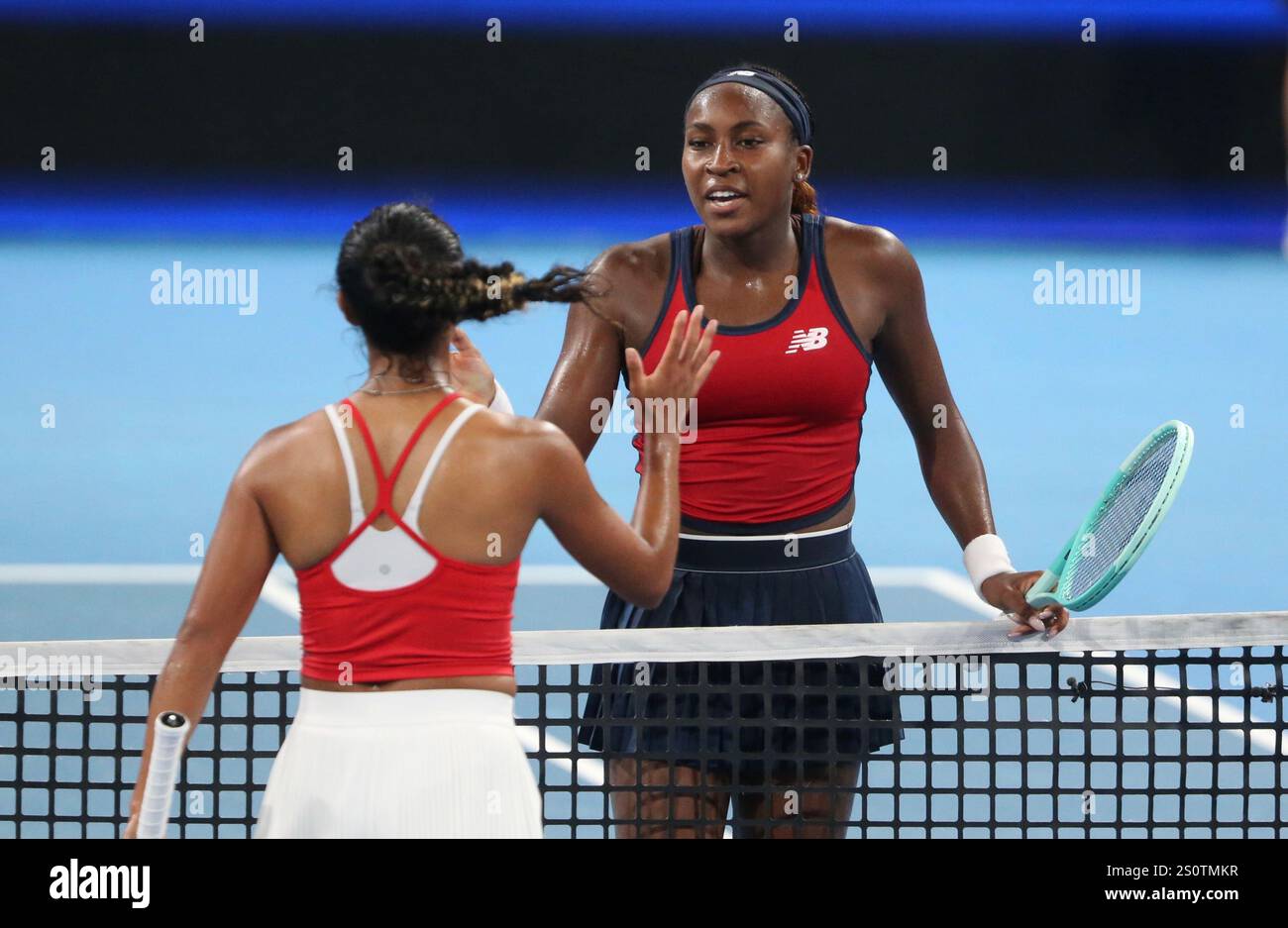 Perth, Australia. 29th Dec, 2024. Coco Gauff (R) of the United States ...