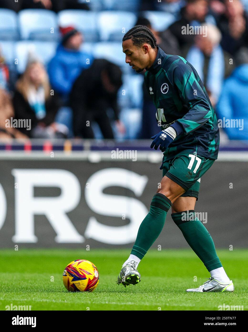 Coventry, UK. 29th Dec, 2024. #11, Femi Azeez of Millwall at warm up ...
