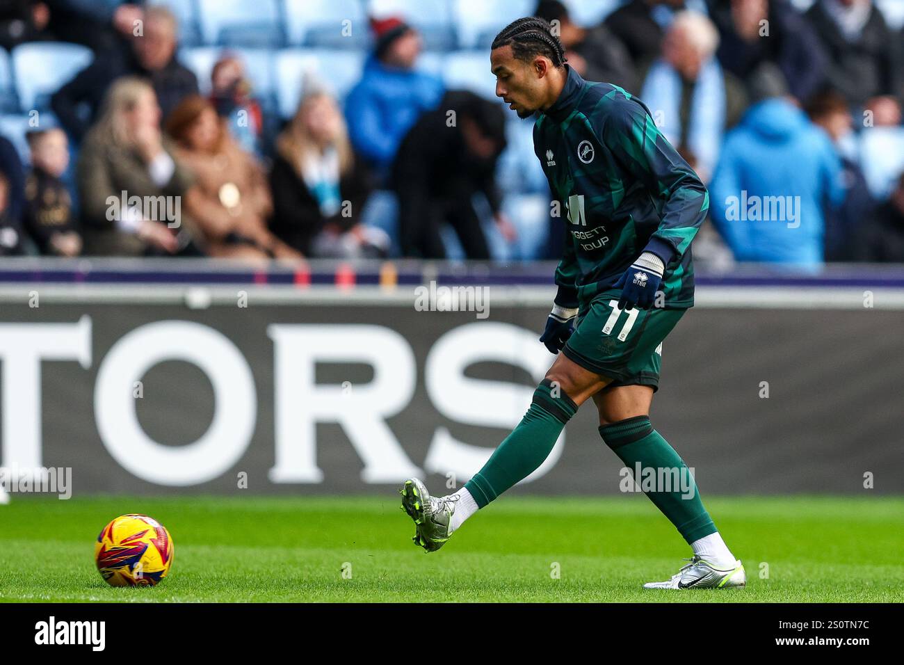 Coventry, UK. 29th Dec, 2024. #11, Femi Azeez of Millwall at warm up ...