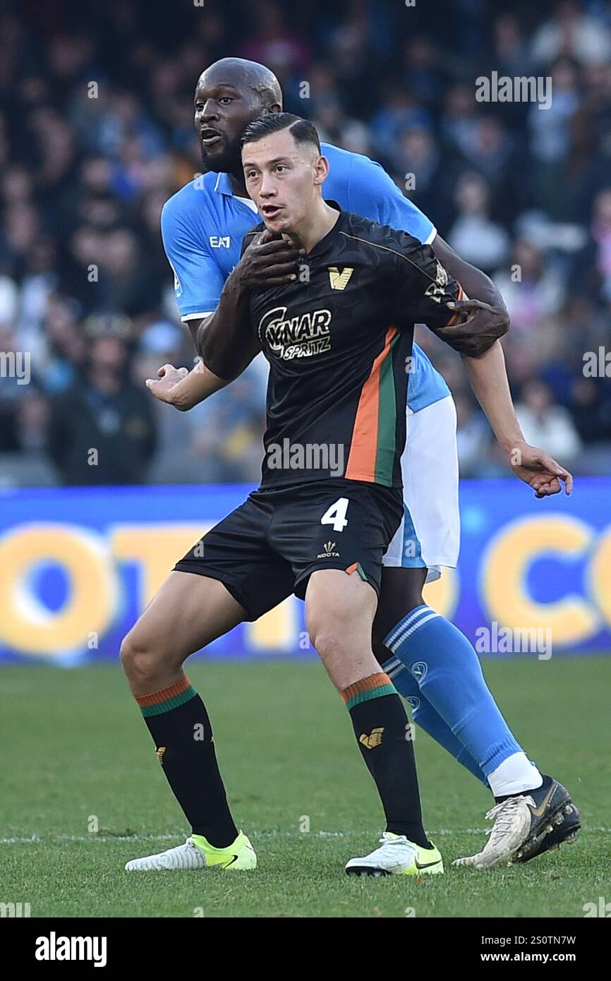 Napoli, Italy. 29th Dec, 2024. Jay Idzes of Venezia FC and Romelu ...