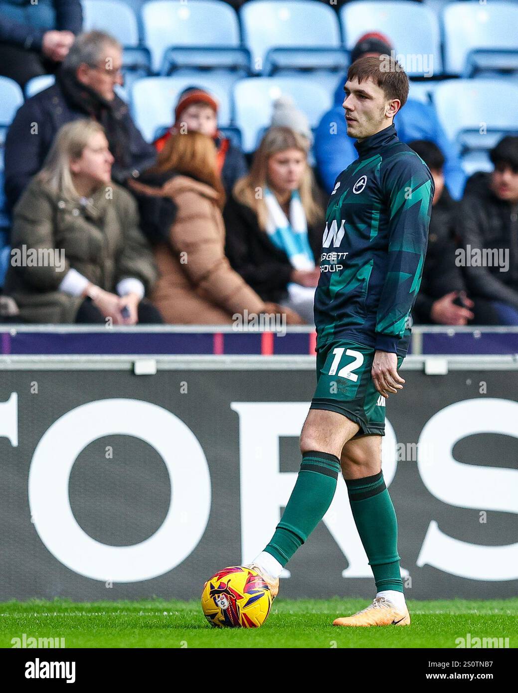 Coventry, UK. 29th Dec, 2024. #12, Adam Mayor of Millwall at warm up ...