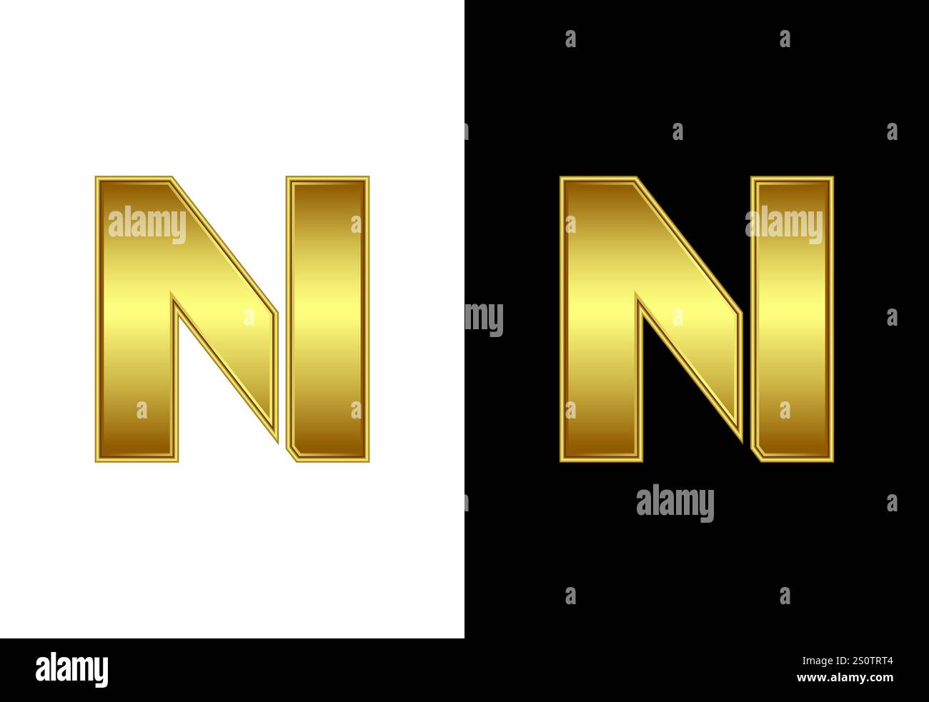 Initial alphabet N in gold color. Graphic alphabet symbol for corporate ...